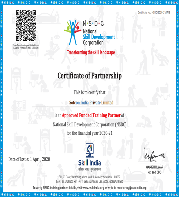 NSDC and Skill Sector Council Training Certificate of Sofcon India Pvt ...